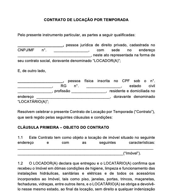 Contrato De Locação Por Temporada Modelex